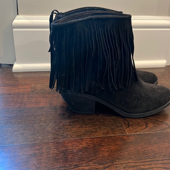 Shoes | Black Fringed Booties | Poshmark
